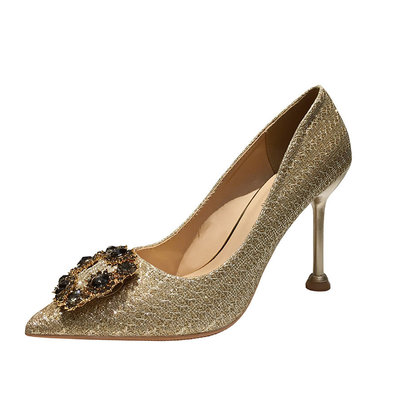 9888-21 Europe And The United States Sexy Pointed Shallow Mouth High Heels Rhinestone Stiletto Thin Women'S Singles Net
