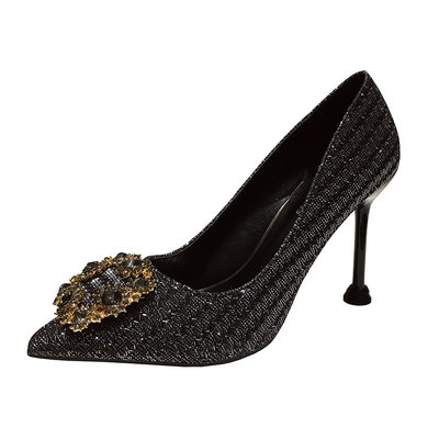9888-21 Europe And The United States Sexy Pointed Shallow Mouth High Heels Rhinestone Stiletto Thin Women'S Singles Net