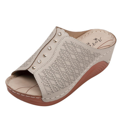 BS072 Amazon 2021 Rhinestone Flower Ladies Roman Slippers Car Stitching Beach Slope Mother Shoes Open Toe Women Sandals