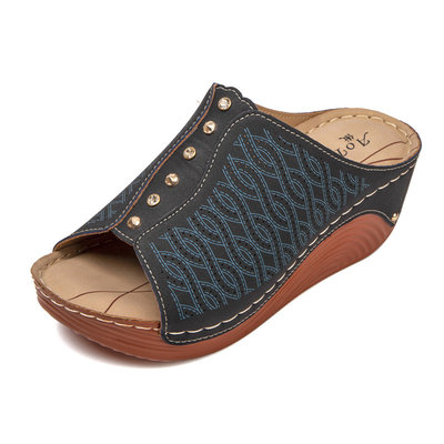 BS072 Amazon 2021 Rhinestone Flower Ladies Roman Slippers Car Stitching Beach Slope Mother Shoes Open Toe Women Sandals