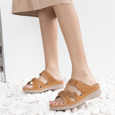 BS073 Summer 2021 New European And American Sandals Women'S Wedge Heel Car Stitching Breathable Velcro Hollow Mother Sho