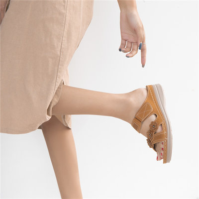 BS073 Summer 2021 New European And American Sandals Women'S Wedge Heel Car Stitching Breathable Velcro Hollow Mother Sho