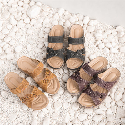 BS073 Summer 2021 New European And American Sandals Women'S Wedge Heel Car Stitching Breathable Velcro Hollow Mother Sho