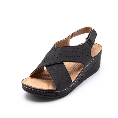 BS074 slippers European and American 2021 cross-border sandals women, wedge heel retro fish mouth mother shoes plus size