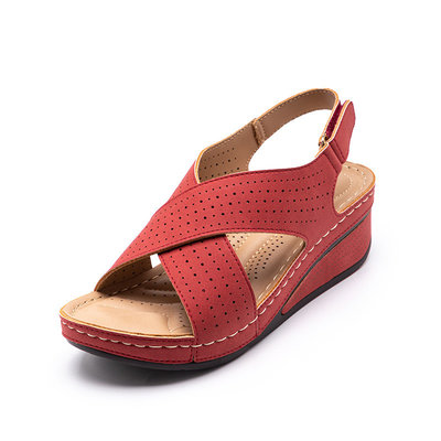BS074 slippers European and American 2021 cross-border sandals women, wedge heel retro fish mouth mother shoes plus size