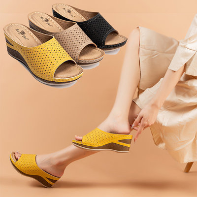BS075 slippers European and American 2021 cross-border sandals women, wedge heel retro fish mouth mother shoes plus size