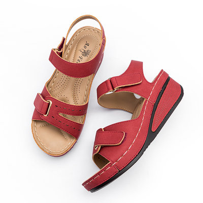 BS076 Manufacturer 2021 Amazon new sandals women's slope with magic buckle thick-soled large size sandals slippers beach
