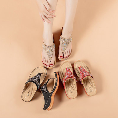 BS077 BS077 Europe And The United States 2021 New Slippers Women Summer Fashion Rhinestone Wedges Sandals Foreign Trade