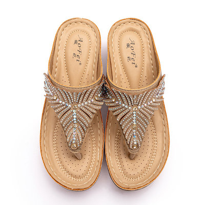 BS077 BS077 Europe And The United States 2021 New Slippers Women Summer Fashion Rhinestone Wedges Sandals Foreign Trade