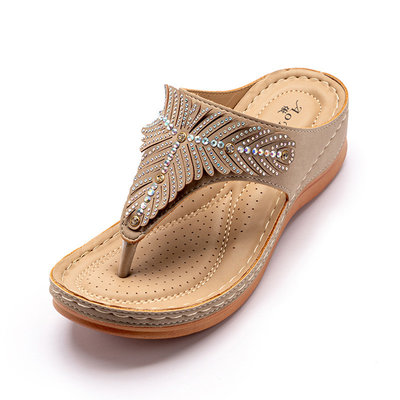BS077 BS077 Europe And The United States 2021 New Slippers Women Summer Fashion Rhinestone Wedges Sandals Foreign Trade