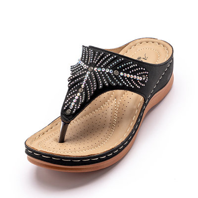 BS077 BS077 Europe And The United States 2021 New Slippers Women Summer Fashion Rhinestone Wedges Sandals Foreign Trade