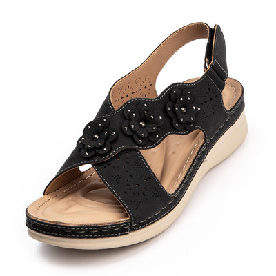 BS078 2021 New Style Sandals Women'S Summer Flowers Casual Hollow Large Size Female Sandals Beach Women'S Shoes PU Slipp