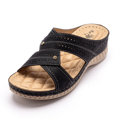 BS081 Amazon Hot Style Slippers Women European And American 2021 New Cross-Border Large Size Slope With Rhinestone Casua