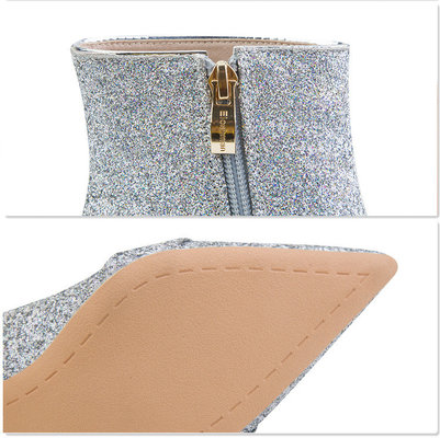 188-3 Korean Fashion Banquet Short Boots Are Thin Sexy Pointed Stiletto High Heel Suede Shiny Rhinestone Short Boots Wom