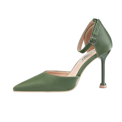 6266-1 Korean Fashion Pointed High Heels Shallow Mouth Silk Satin Sexy Sandals Stiletto With One Word Professional OL Wo