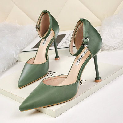 6266-1 Korean Fashion Pointed High Heels Shallow Mouth Silk Satin Sexy Sandals Stiletto With One Word Professional OL Wo