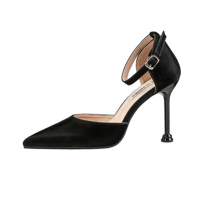 6266-1 Korean Fashion Pointed High Heels Shallow Mouth Silk Satin Sexy Sandals Stiletto With One Word Professional OL Wo