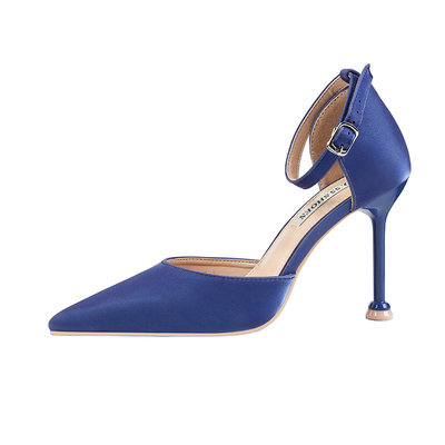 6266-1 Korean Fashion Pointed High Heels Shallow Mouth Silk Satin Sexy Sandals Stiletto With One Word Professional OL Wo