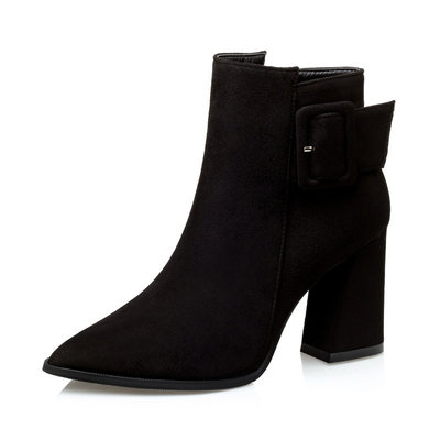 833-3 Korean Fashion Pointed Martin Boots Female Frosted Thick Heel Sexy Female Short Boots Belt Buckle High Heel Boots