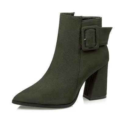 833-3 Korean Fashion Pointed Martin Boots Female Frosted Thick Heel Sexy Female Short Boots Belt Buckle High Heel Boots