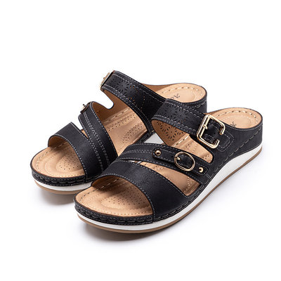 BS086 Manufacturers New Style Sandals For Women'S Outer Wear Wedge Heel Hollow Casual Beach Slippers Sandals PU Women'S