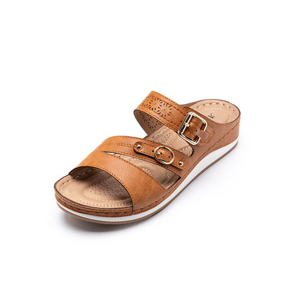 BS086 Manufacturers New Style Sandals For Women'S Outer Wear Wedge Heel Hollow Casual Beach Slippers Sandals PU Women'S