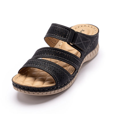 BS087 Manufacturers New Style Sandals For Women'S Outer Wear Wedge Heel Hollow Casual Beach Slippers Sandals PU Women'S