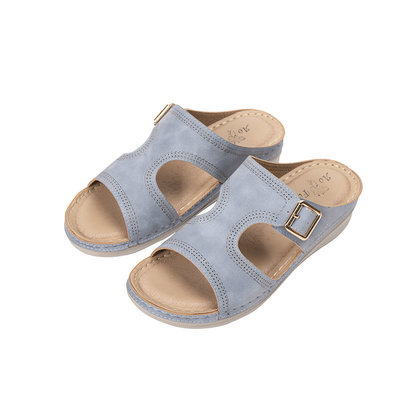 BS089 Hot Style Ladies Slippers, Wedge Heel Round Toe, Outer Wear Sandals, Women Summer Light Beach Sandals, Women PU Sl