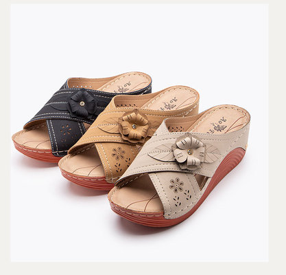 BS092 Summer 2021 New Style Sandals Women'S Retro Wedge Heel Car Stitching Mother Shoes Plus Size Women'S Slippers Sanda