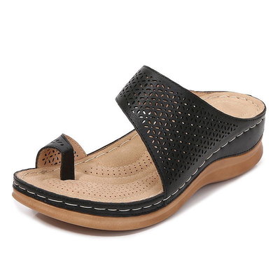 BS093 Women Shoes Cross-Border Large Size Women'S Shoes Retro Bohemian Style Hollow Wedge Sandals Women Flip-Flops Sanda