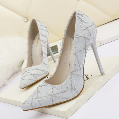 3058-2 Korean Fashion Pointy Toe Pump High Heels Nightclub Looks Thin Sexy Women'S Single Shoes Sequins Professional OL