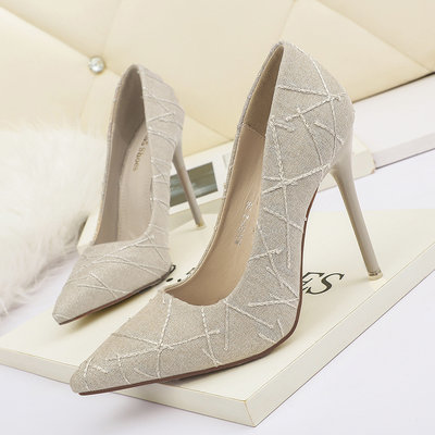 3058-2 Korean Fashion Pointy Toe Pump High Heels Nightclub Looks Thin Sexy Women'S Single Shoes Sequins Professional OL