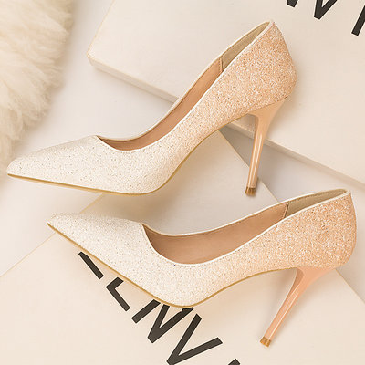 6289-18 European And American Style Women'S Shoes High Heels Shallow Mouth Pointed Toe Gradient Sequins Sexy Slim Nightc