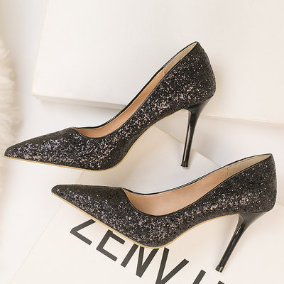 6289-18 European And American Style Women'S Shoes High Heels Shallow Mouth Pointed Toe Gradient Sequins Sexy Slim Nightc
