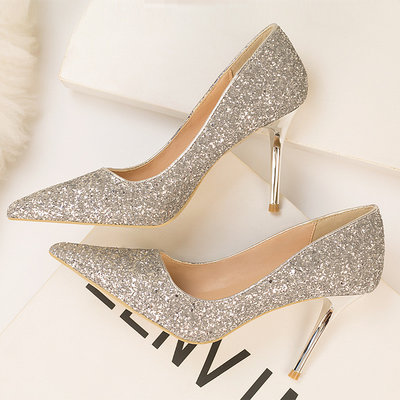 6289-18 European And American Style Women'S Shoes High Heels Shallow Mouth Pointed Toe Gradient Sequins Sexy Slim Nightc