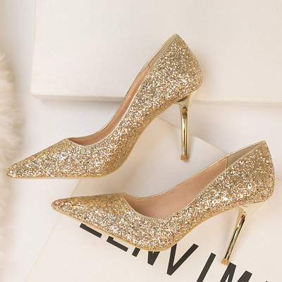 6289-18 European And American Style Women'S Shoes High Heels Shallow Mouth Pointed Toe Gradient Sequins Sexy Slim Nightc