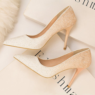 6289-18 European And American Style Women'S Shoes High Heels Shallow Mouth Pointed Toe Gradient Sequins Sexy Slim Nightc