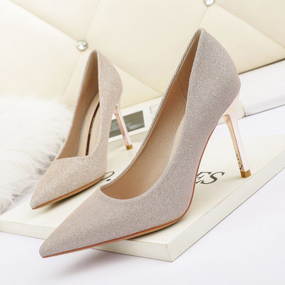 8666-3 Korean Fashion Pointy Pumps High Heels Nightclub Slim Sequin Sexy Women'S Single Shoes Stiletto Women'S Shoes