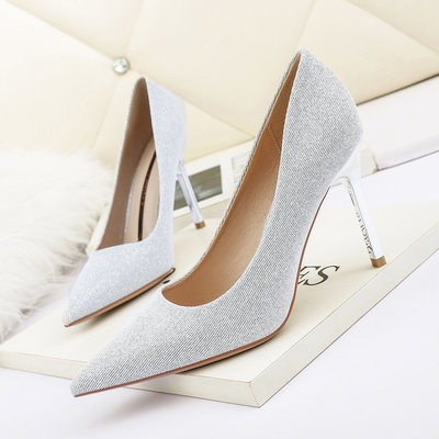 8666-3 Korean Fashion Pointy Pumps High Heels Nightclub Slim Sequin Sexy Women'S Single Shoes Stiletto Women'S Shoes