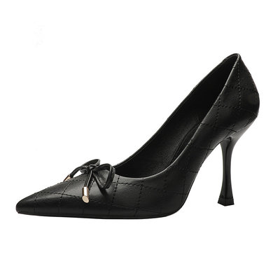 8668-3 Korean style fashion pointed shallow mouth high heels bowknot net red women's single shoes sexy thin nightclub wo