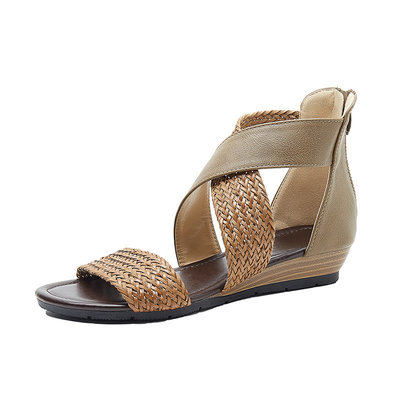 BS095 Ladies Shoes Ethnic Style Sandals Female Bohemian Style Braided Belt Wedge Sandals Retro Roman Shoes