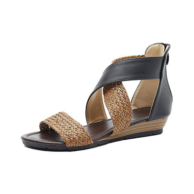 BS095 Ladies Shoes Ethnic Style Sandals Female Bohemian Style Braided Belt Wedge Sandals Retro Roman Shoes