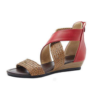 BS095 Ladies Shoes Ethnic Style Sandals Female Bohemian Style Braided Belt Wedge Sandals Retro Roman Shoes