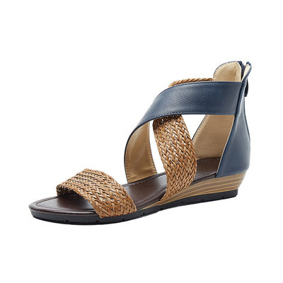 BS095 Ladies Shoes Ethnic Style Sandals Female Bohemian Style Braided Belt Wedge Sandals Retro Roman Shoes