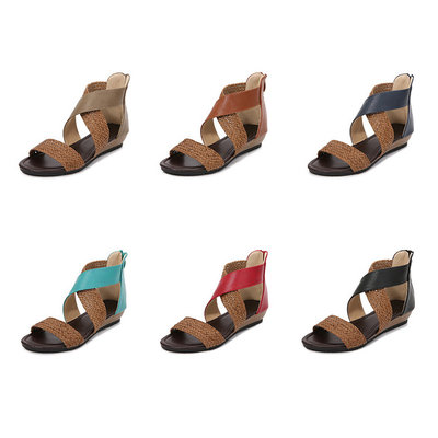 BS095 Ladies Shoes Ethnic Style Sandals Female Bohemian Style Braided Belt Wedge Sandals Retro Roman Shoes