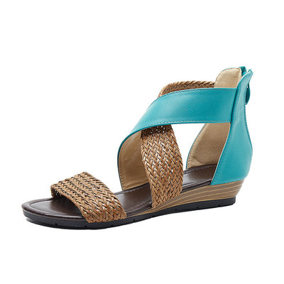 BS095 Ladies Shoes Ethnic Style Sandals Female Bohemian Style Braided Belt Wedge Sandals Retro Roman Shoes