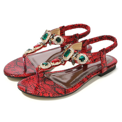 BS097 plus size women's shoes retro bohemian rhinestone sandals summer new beaded flip flops flat shoes slippers flip fl