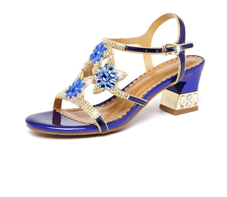 Bs102 2021 New Sandals Women'S Summer Diamond Shoes Fish Mouth Middle Heel Inlaid Diamond Fashion Thick Heel Women'S San