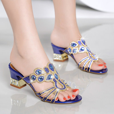 BS103 Rhinestone Sandals Women'S Thick-Heeled Sandals Women'S Summer New Style Fashion European And American Mid-Heel Di