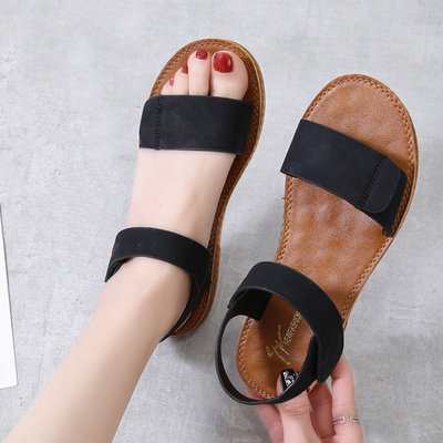 BS105 Tendon Sole Sandals Flat Shoes 2021 Summer New Shoes Student Roman Shoes Beach Shoes Soft Sole Word Women'S Shoes